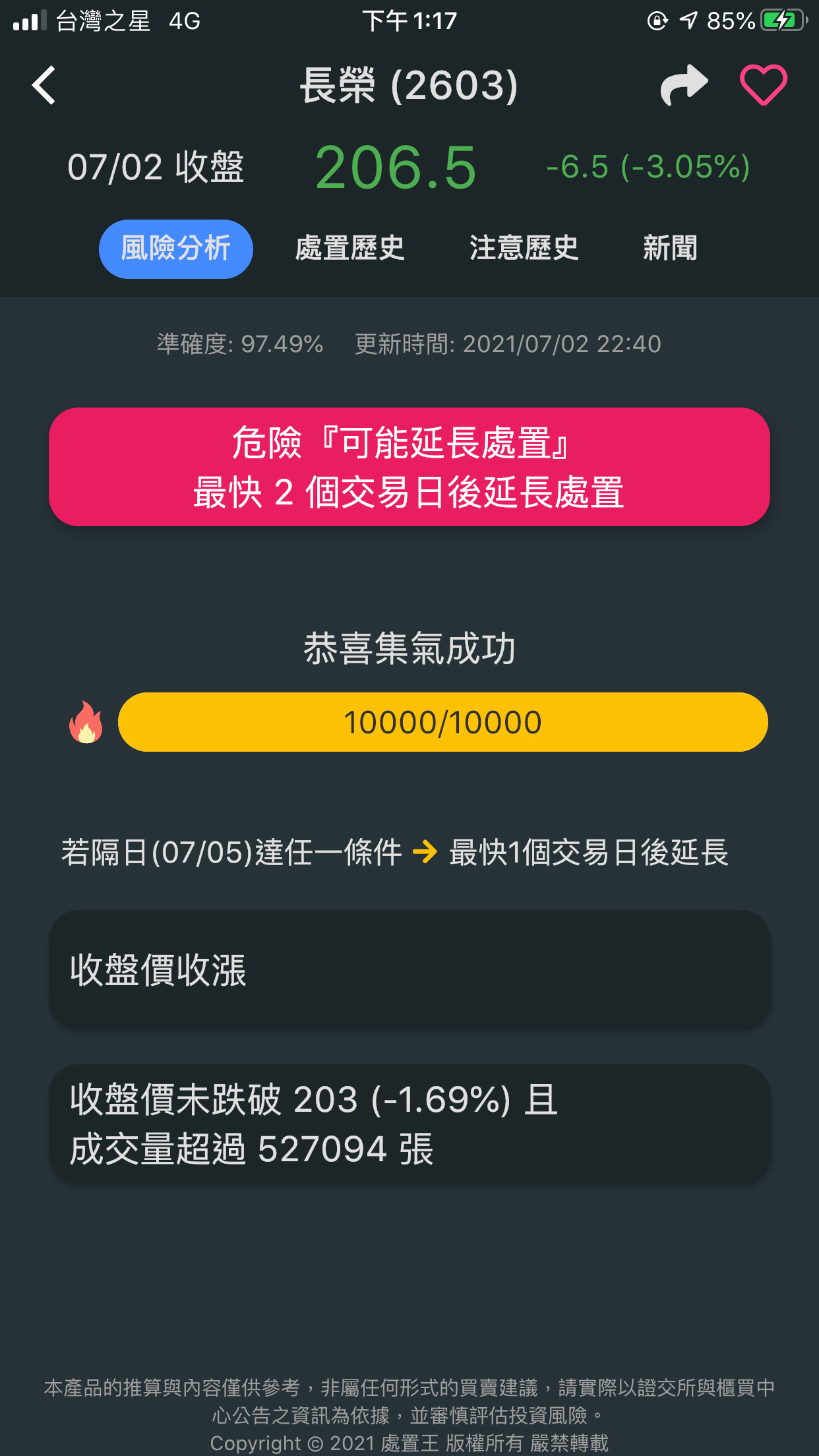 2603 長榮 - 這是明天只要收盤是紅的就處置嗎...｜CMoney 股市爆料同學會