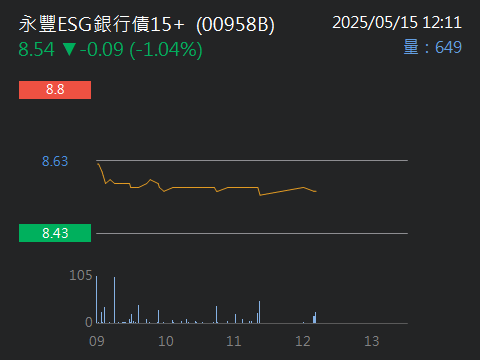 00958B 永豐ESG銀行債15+ - 目前均價8.72 81張 如果再壓低就繼續買 放著領息不用怕｜股市爆料同學會