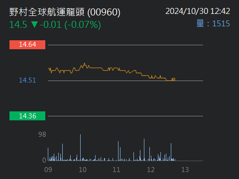 野村全球航運龍頭(00960)ETF-今日股票股價與歷史行情走勢