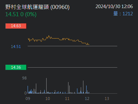 野村全球航運龍頭(00960)ETF-今日股票股價與歷史行情走勢